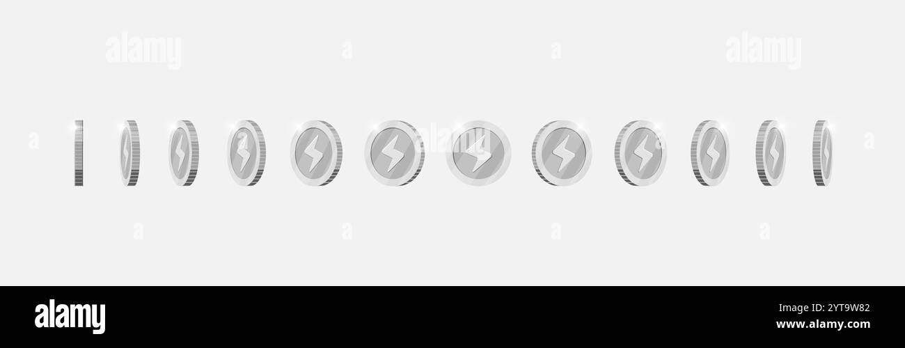 Dynamic rotation of silver coin with lightning bolt speed emblem for ...