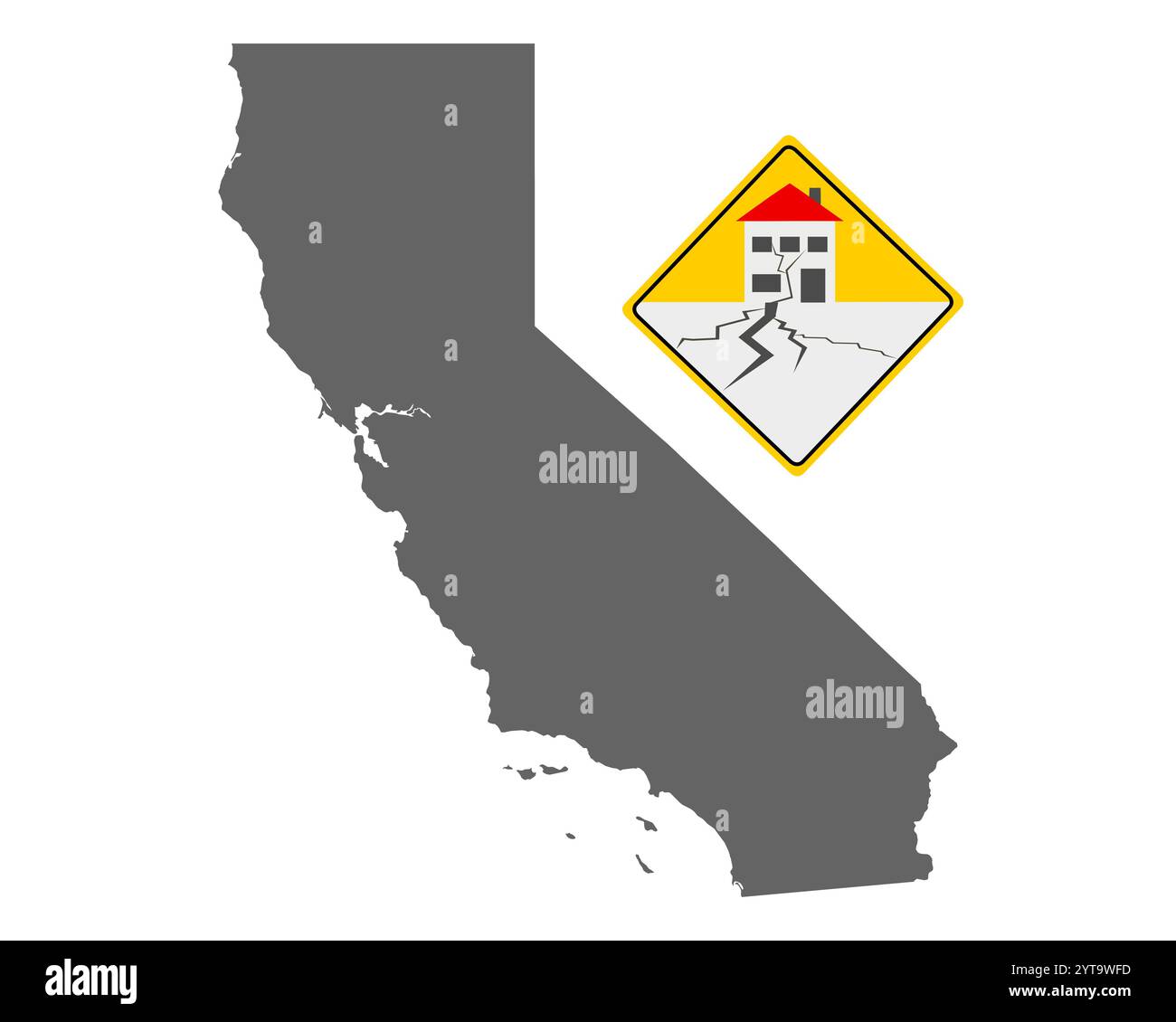 Map of California and earthquake warning sign Stock Photo - Alamy