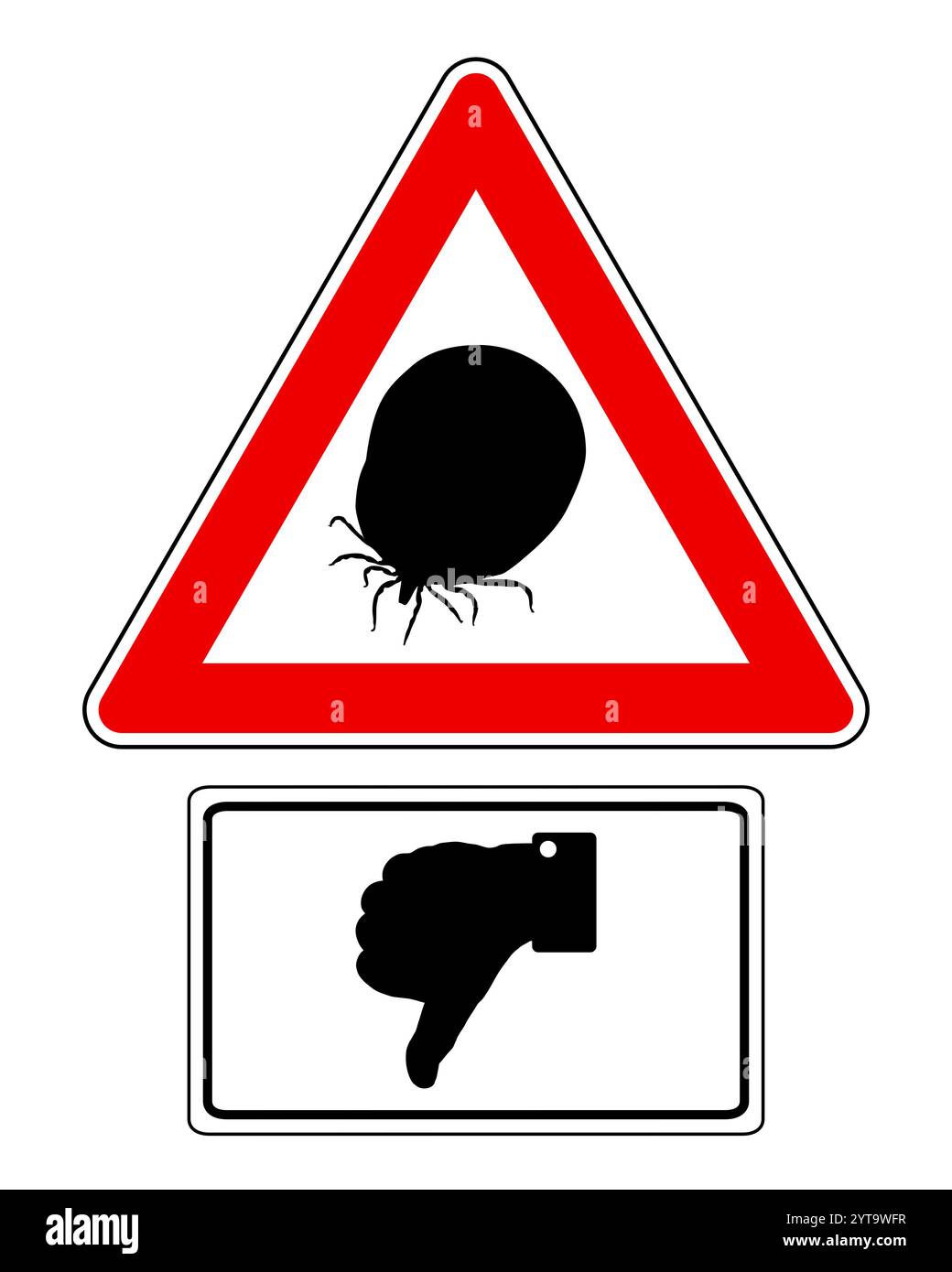 Warning sign with additional thumbs down sign Stock Photo - Alamy