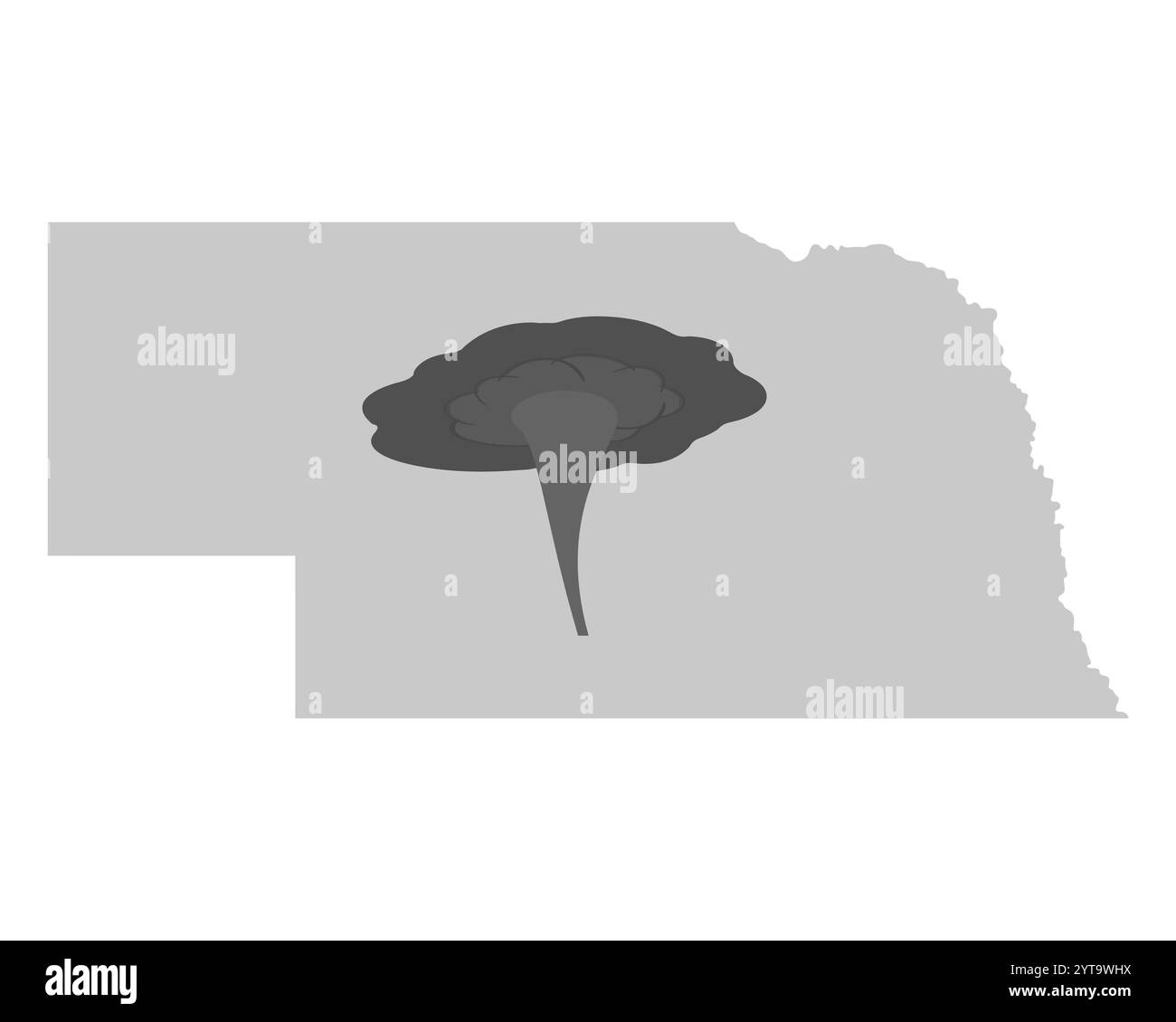 Map of Nebraska and tornado symbol Stock Photo - Alamy