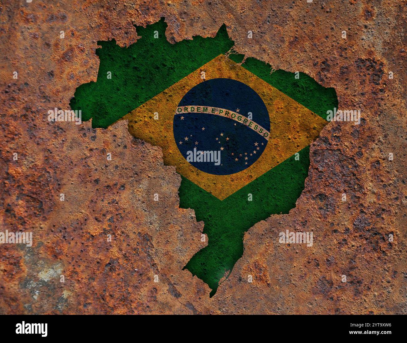 Map and flag of brazil on rusty metal hi-res stock photography and ...