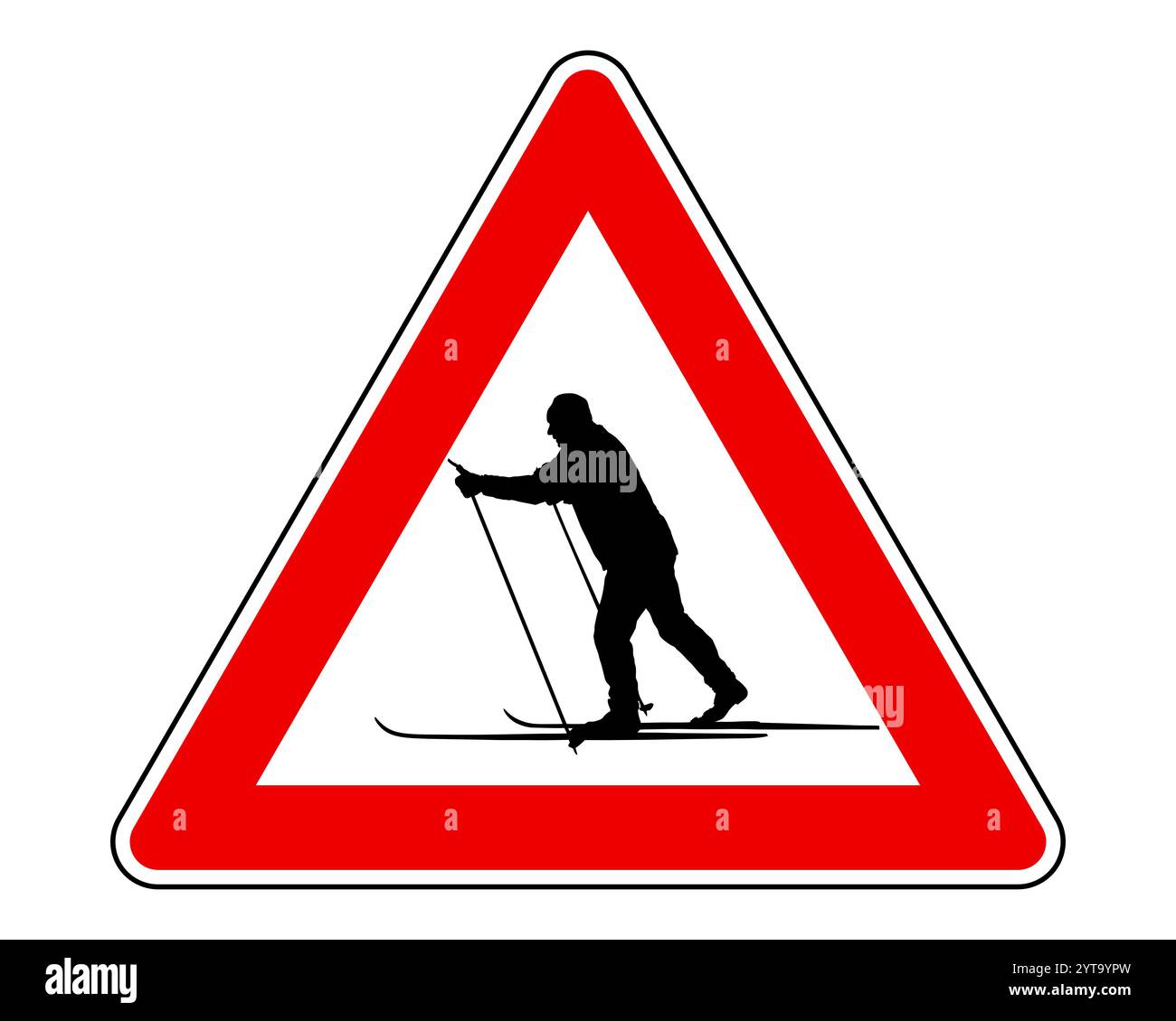 Cross-country skier warning sign on white Stock Photo - Alamy
