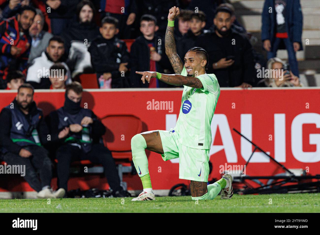 Raphinha seen celebrating after scoring goal during LaLiga EA SPORTS ...