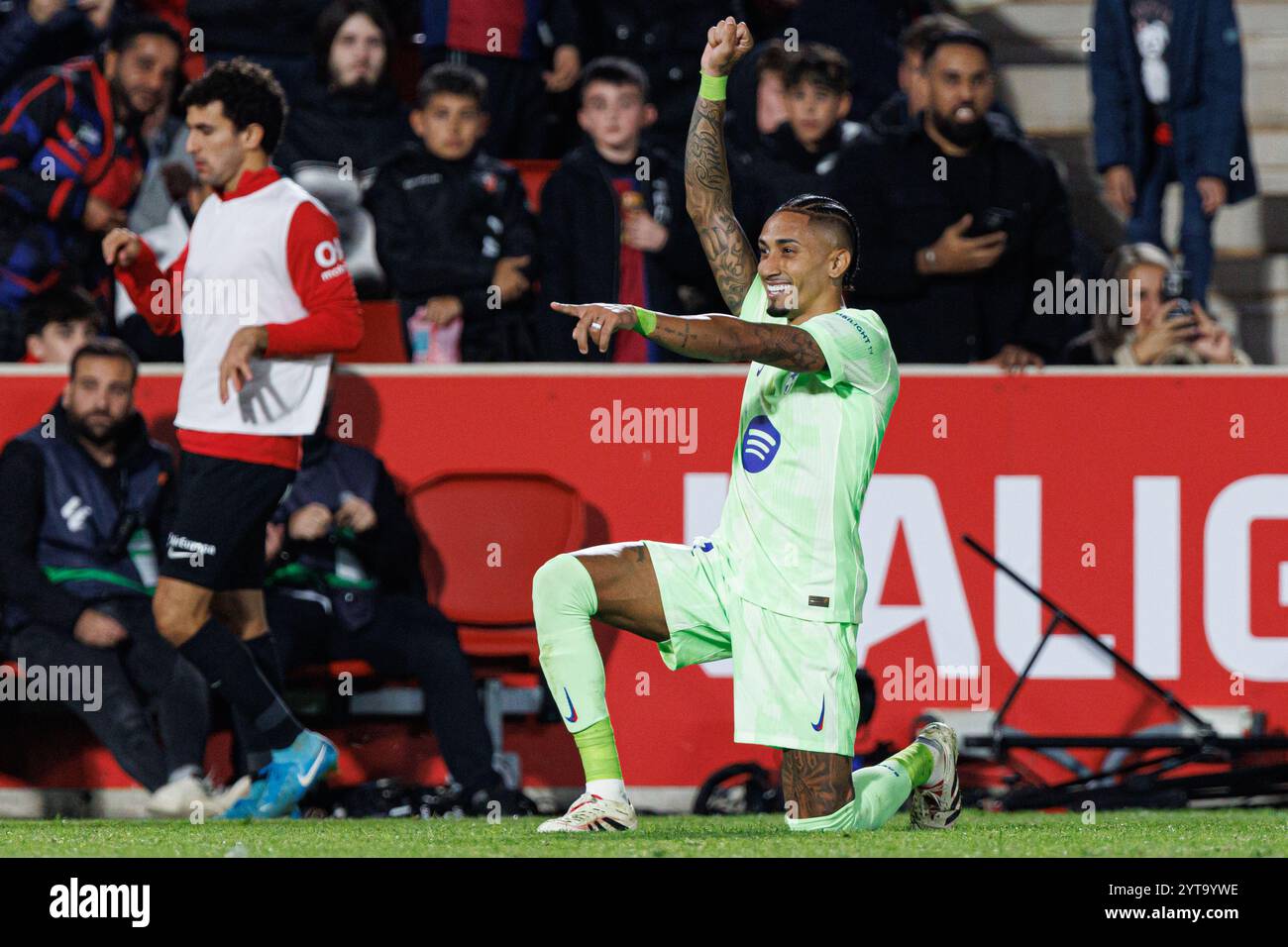 Raphinha seen celebrating after scoring goal during LaLiga EA SPORTS ...
