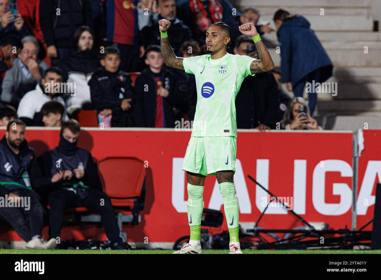 Raphinha seen celebrating after scoring goal during LaLiga EA SPORTS ...