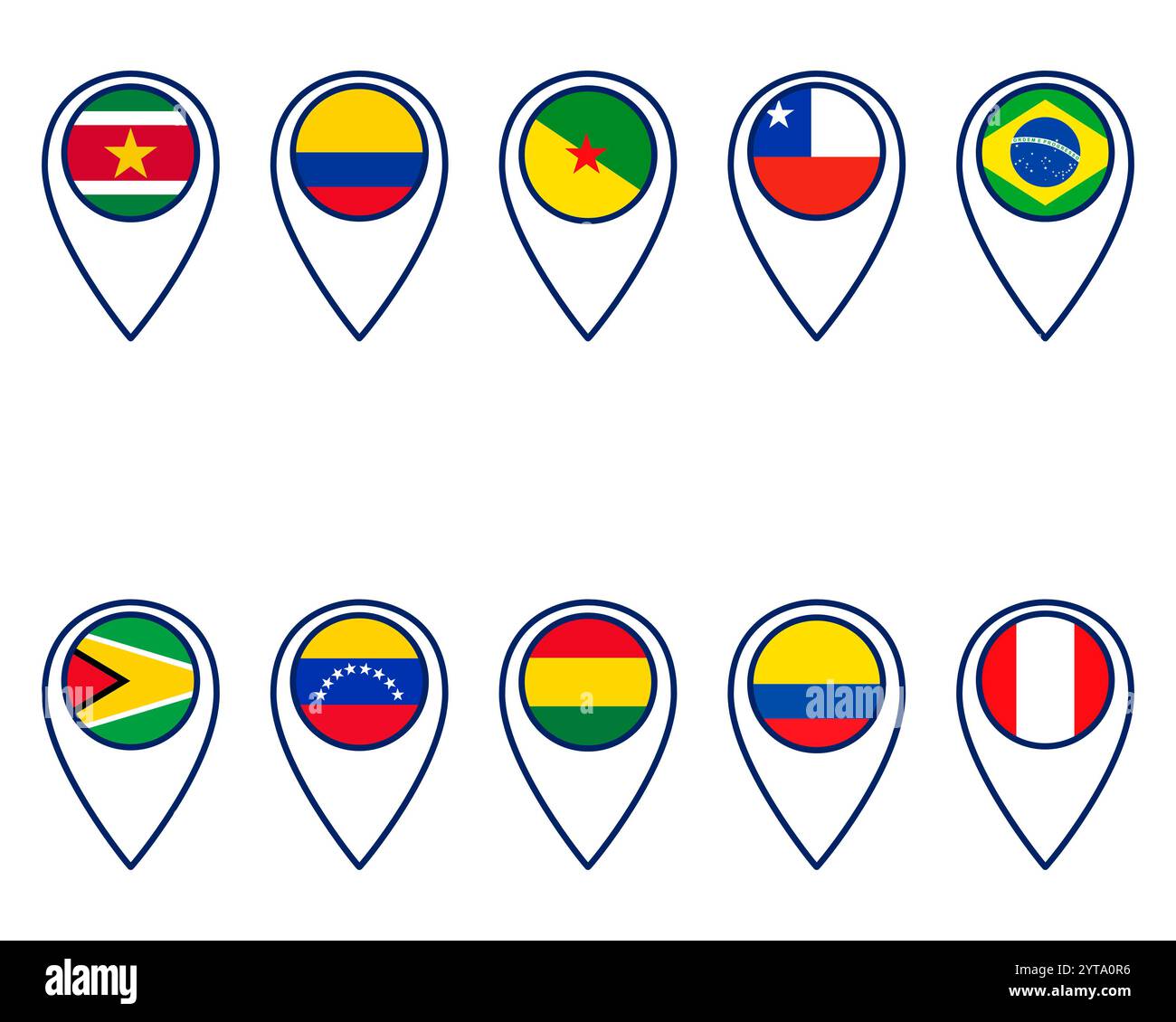 Flags of South American countries in pins Stock Photo - Alamy