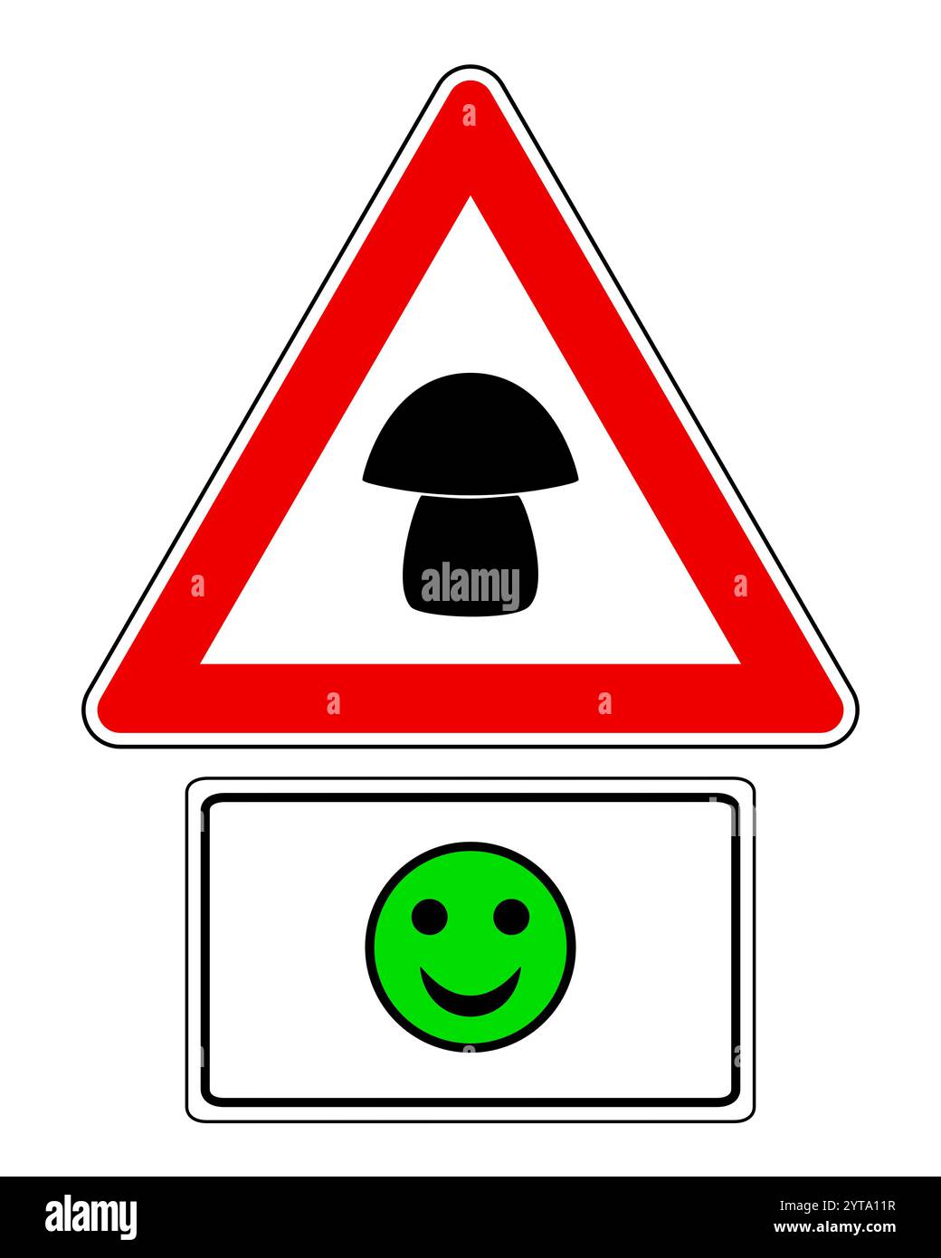 Warning sign with additional sign and smiley Stock Photo - Alamy