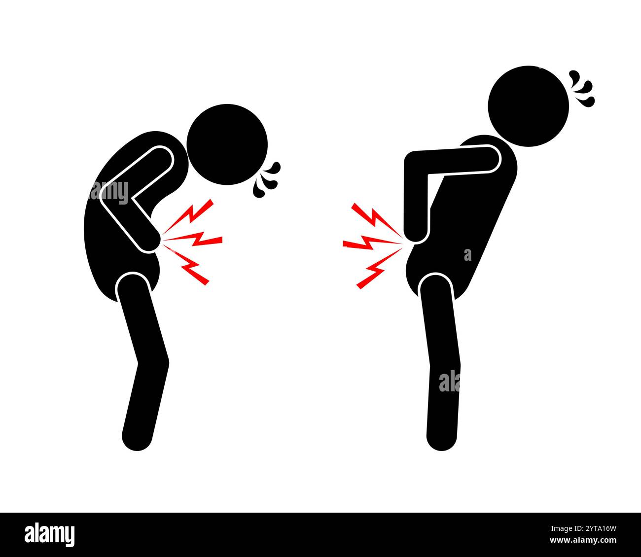 Abdominal pain and back pain pictogram Stock Photo - Alamy