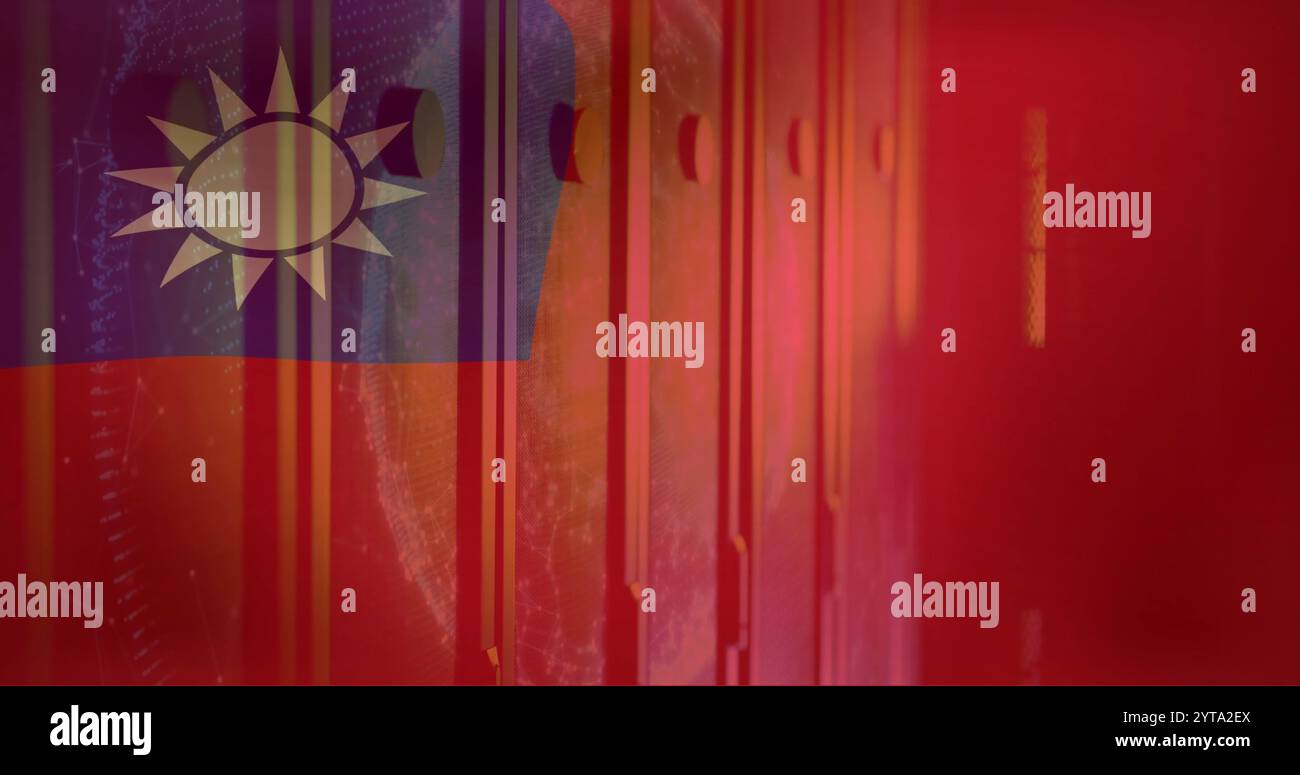 Image of flag of taiwan and globe over server room. Patriotism ...