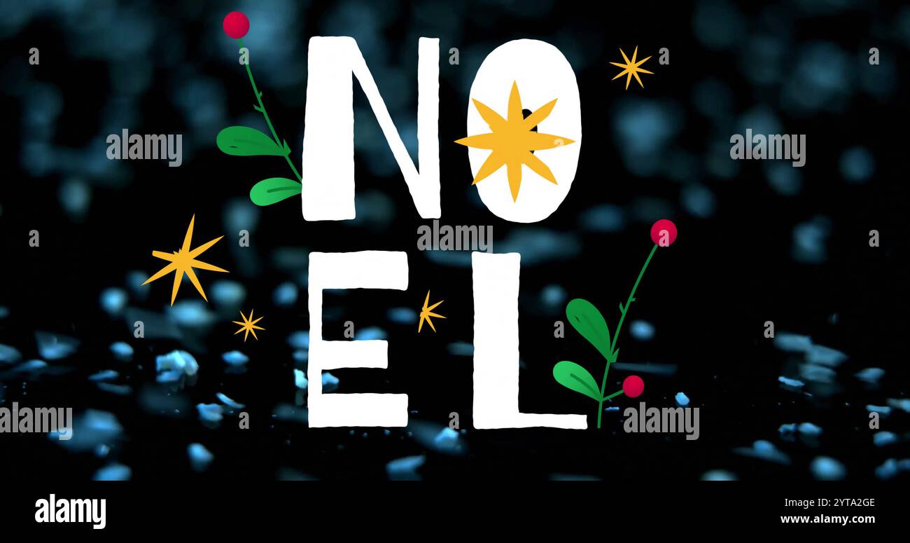 Image of noel text over blue rocks falling Stock Photo - Alamy