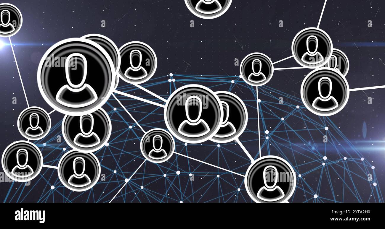 Image of network of connections with people icons and data processing ...