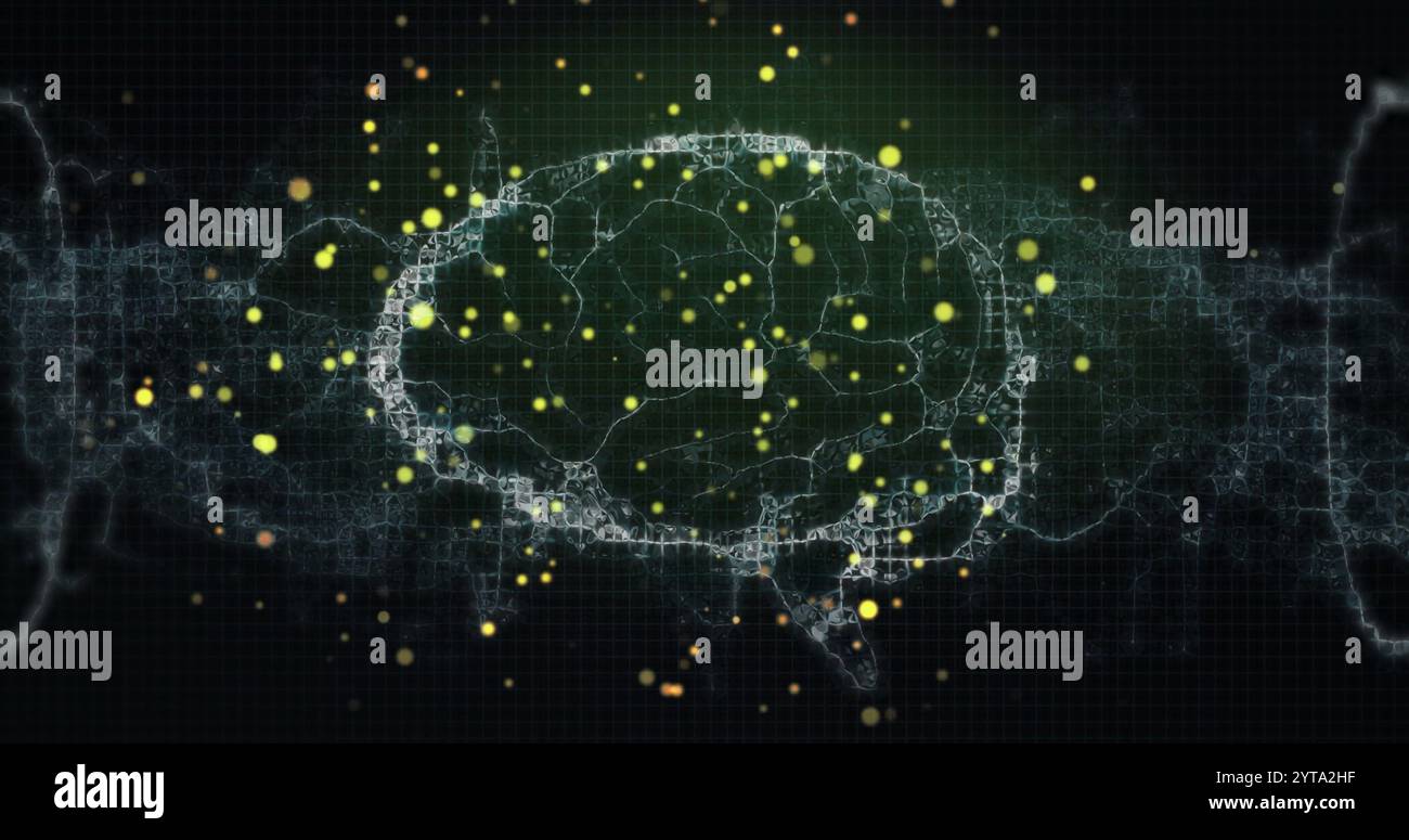 Digital brain image with glowing particles over dark background Stock ...