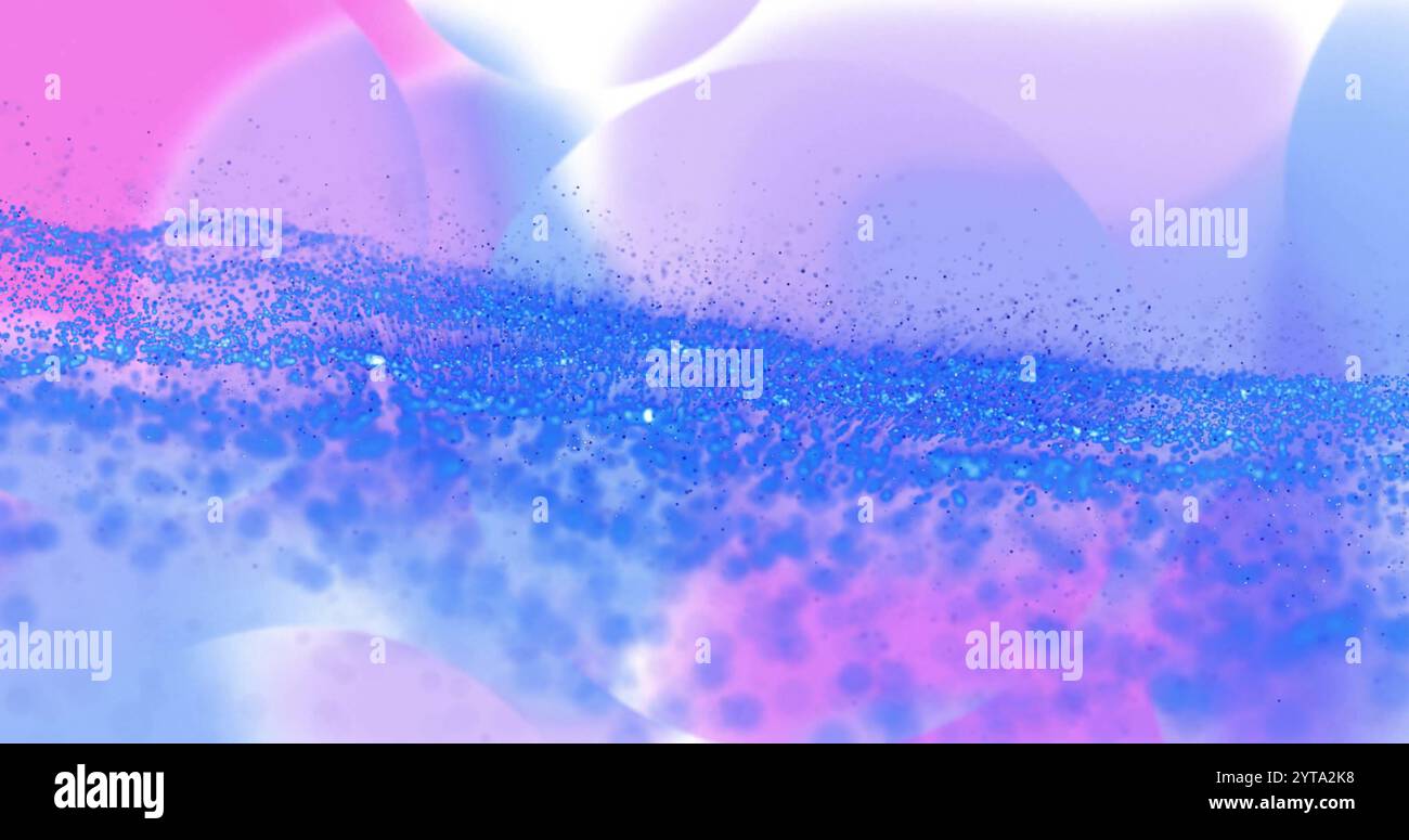 Abstract image with blue and pink particles flowing over soft pastel ...