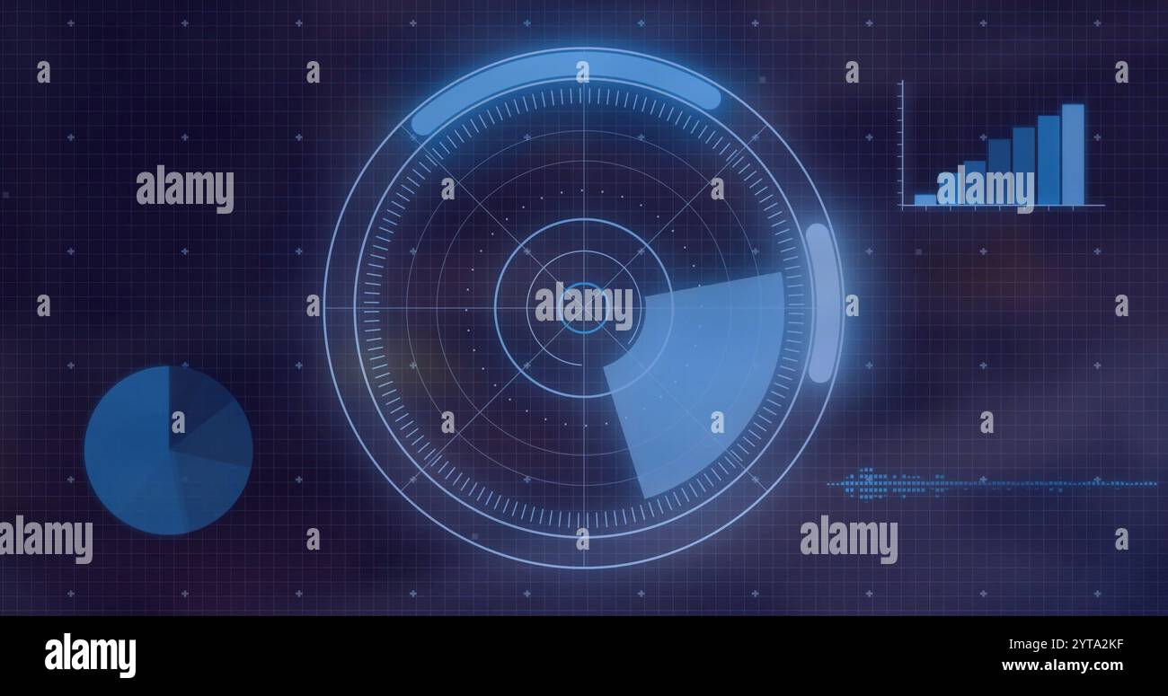 Radar scanning image with data charts and graphs on grid background ...