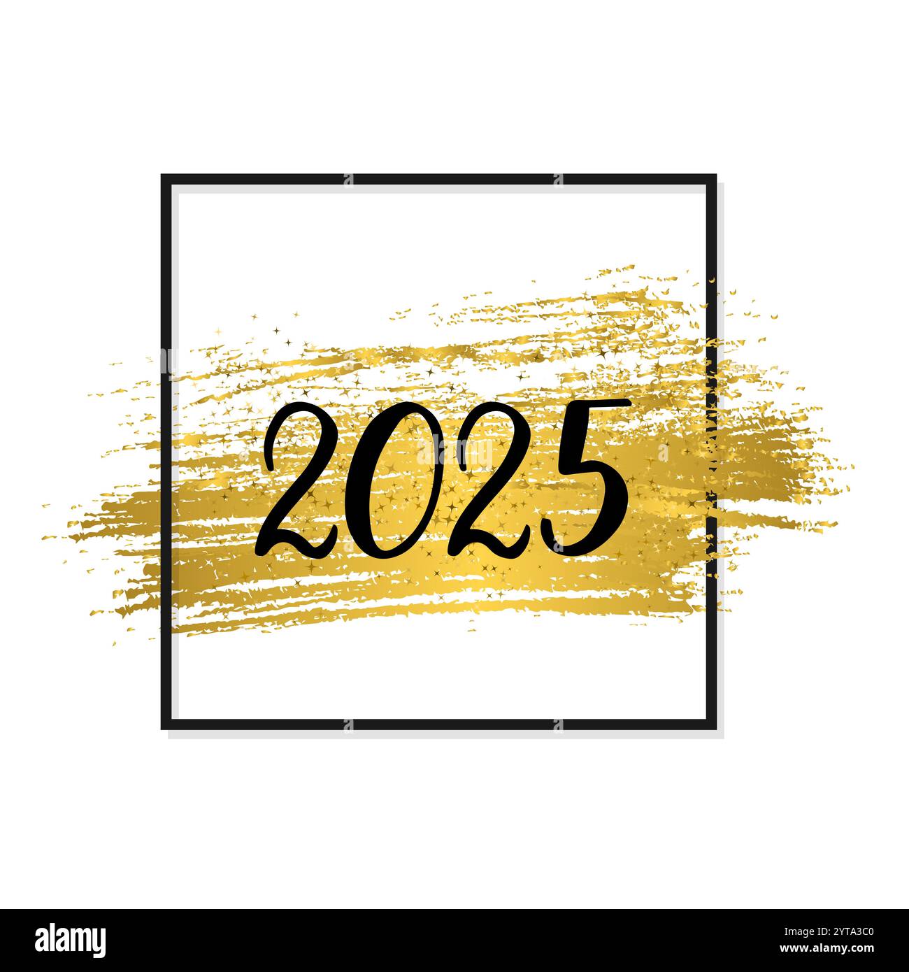 2025 Hand written numbers with frame and gold brush stroke. Calligraphy ...