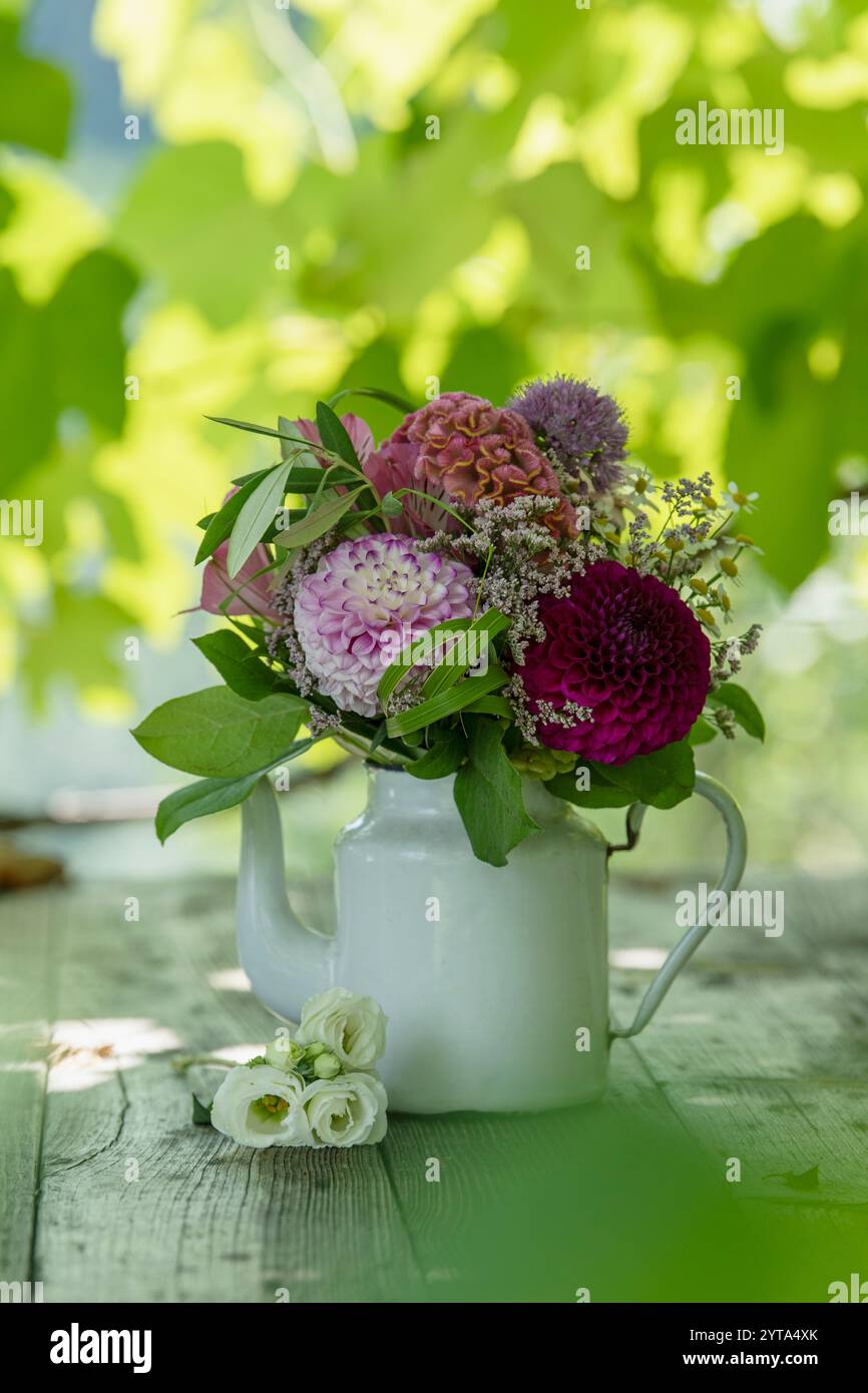 Romantic bouquet of flowers in a vine arbor Stock Photo - Alamy