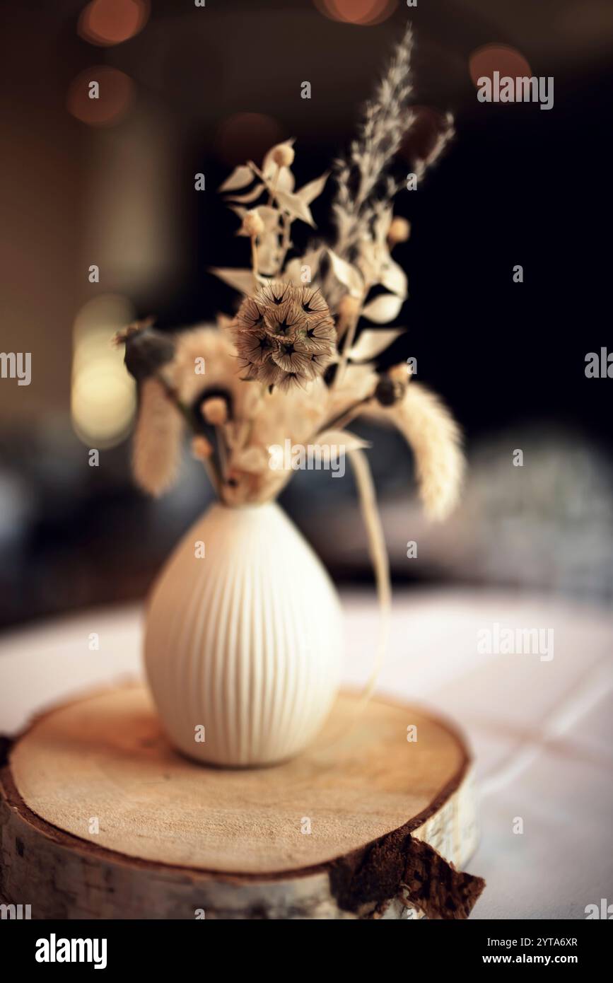 Beautiful dried flower bouquet in natural boho style with atmospheric ...