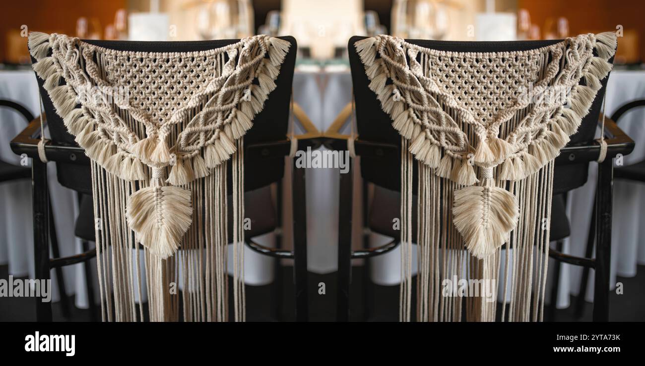 Wedding table in boho style decorated. Two chairs for the wedding ...