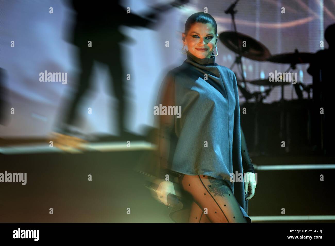 Italian singer Alessandra Amoroso on stage at Unipol Arena during her ...