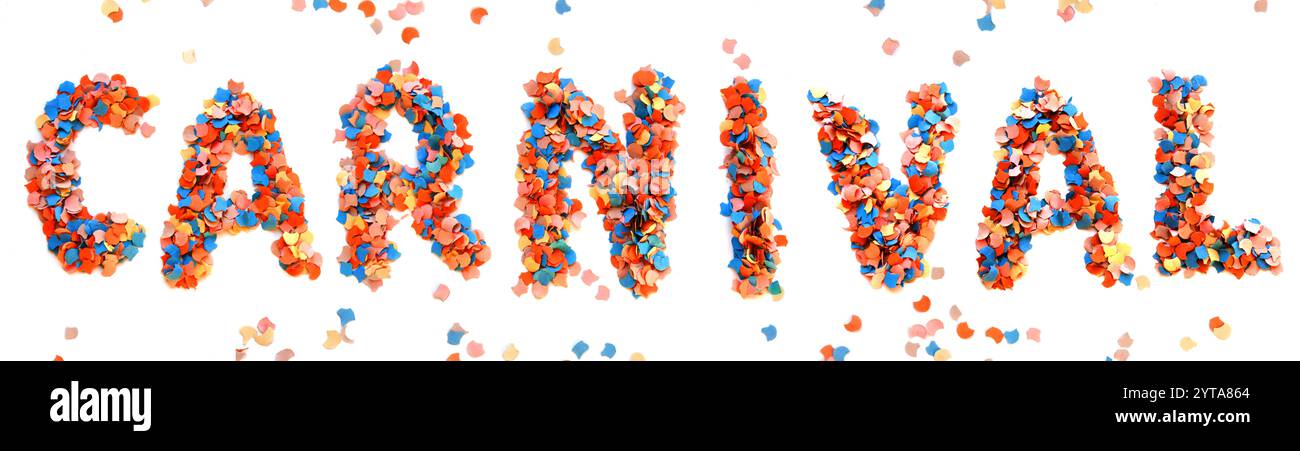 Carnival colorful confetti letter on white background Stock Photo - Alamy