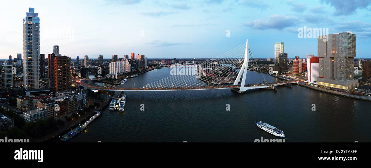Aerial view of the city of Rotterdam at sunset, The Netherlands Stock ...