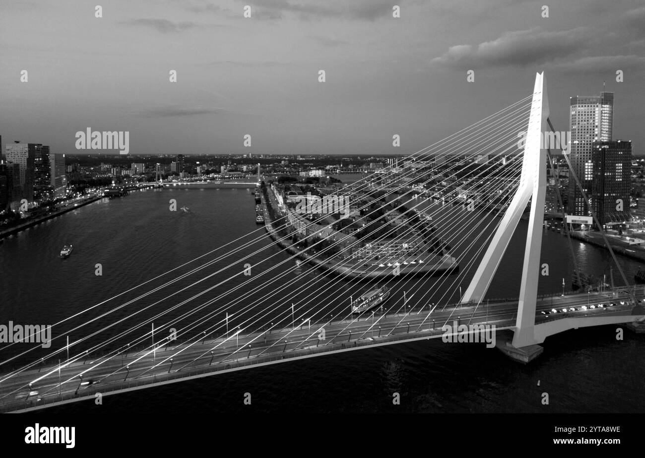 Aerial view of the city of Rotterdam at sunset, The Netherlands Stock ...