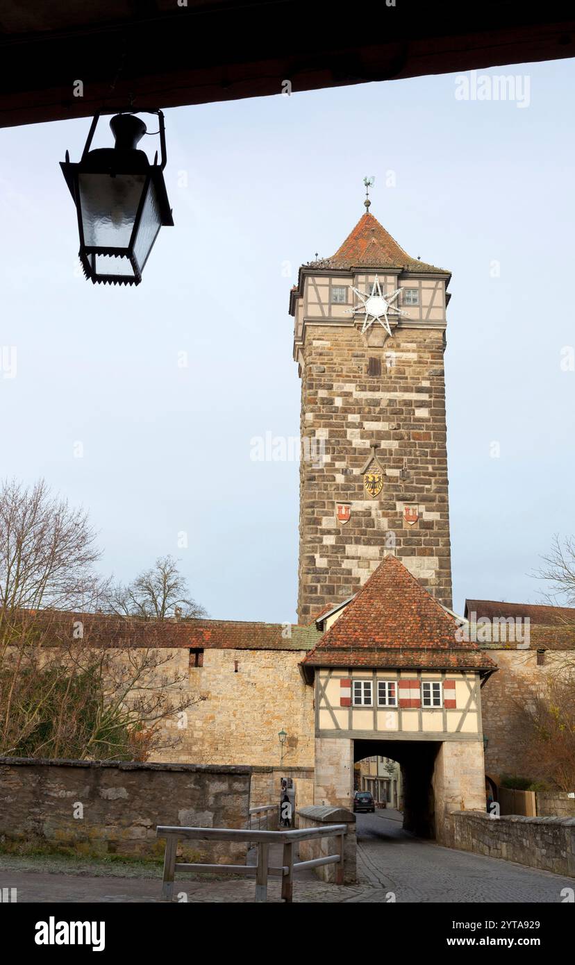 Old castle gate with castle tower of Rothenburg ob der Tauber in ...