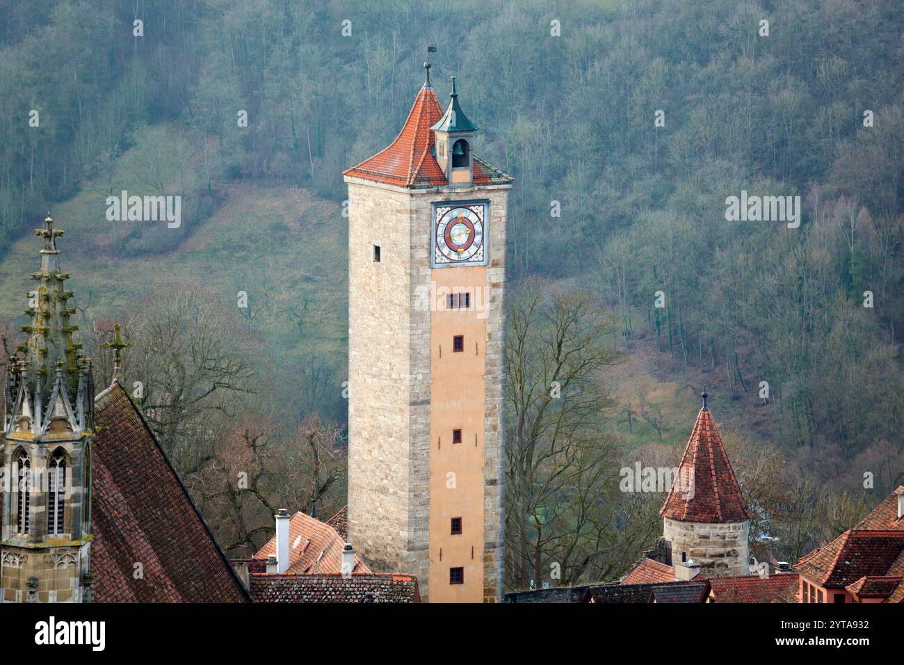 Old castle gate with castle tower of Rothenburg ob der Tauber in ...