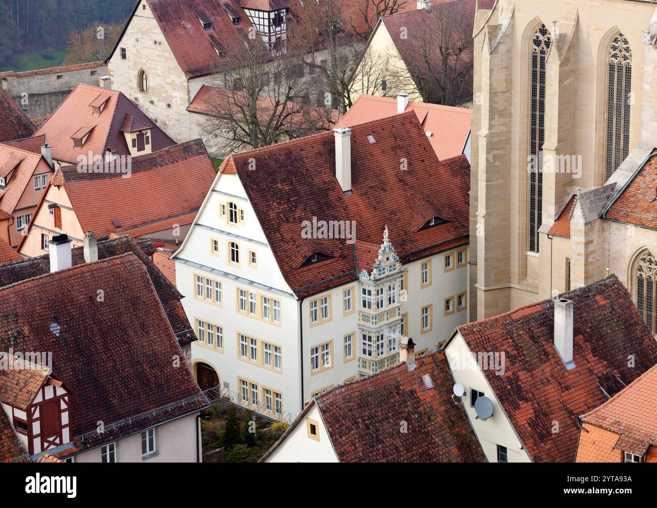 Traditional houses in the famous medieval town of Rothenburg in Bavaria ...
