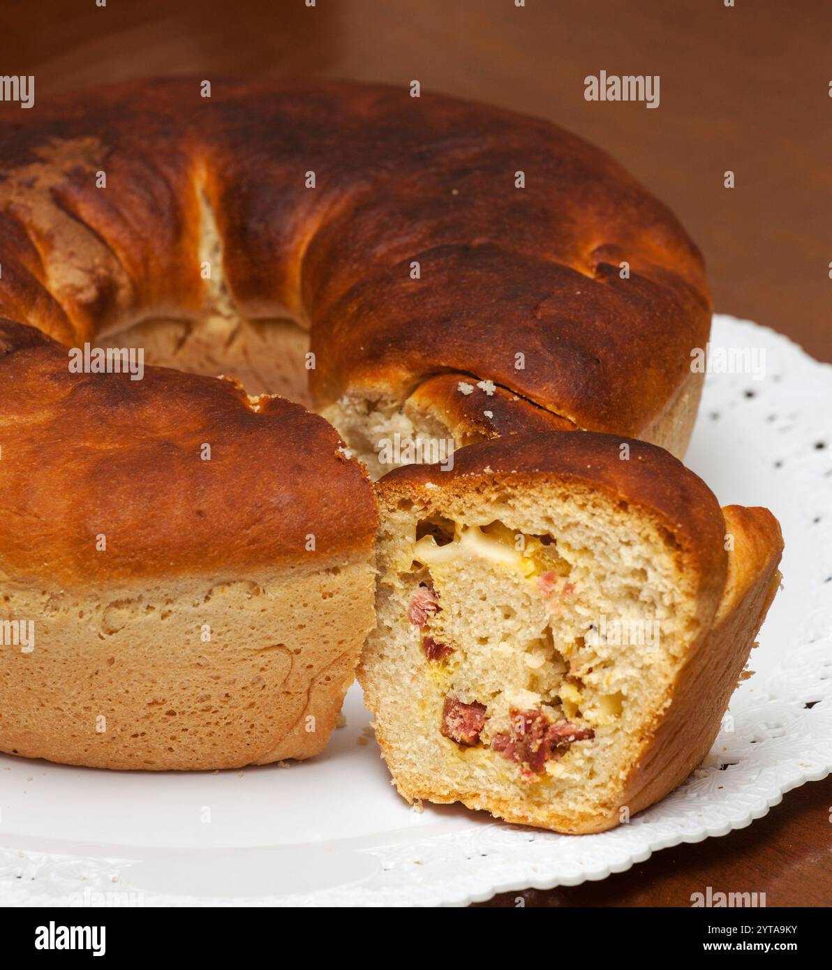 Typical neapolitan casatiello salami cheese hi-res stock photography ...