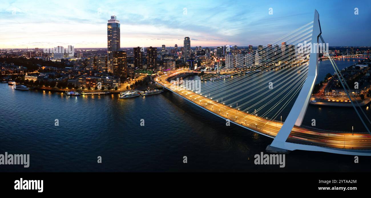 Aerial view of the city of Rotterdam at sunset, The Netherlands Stock ...