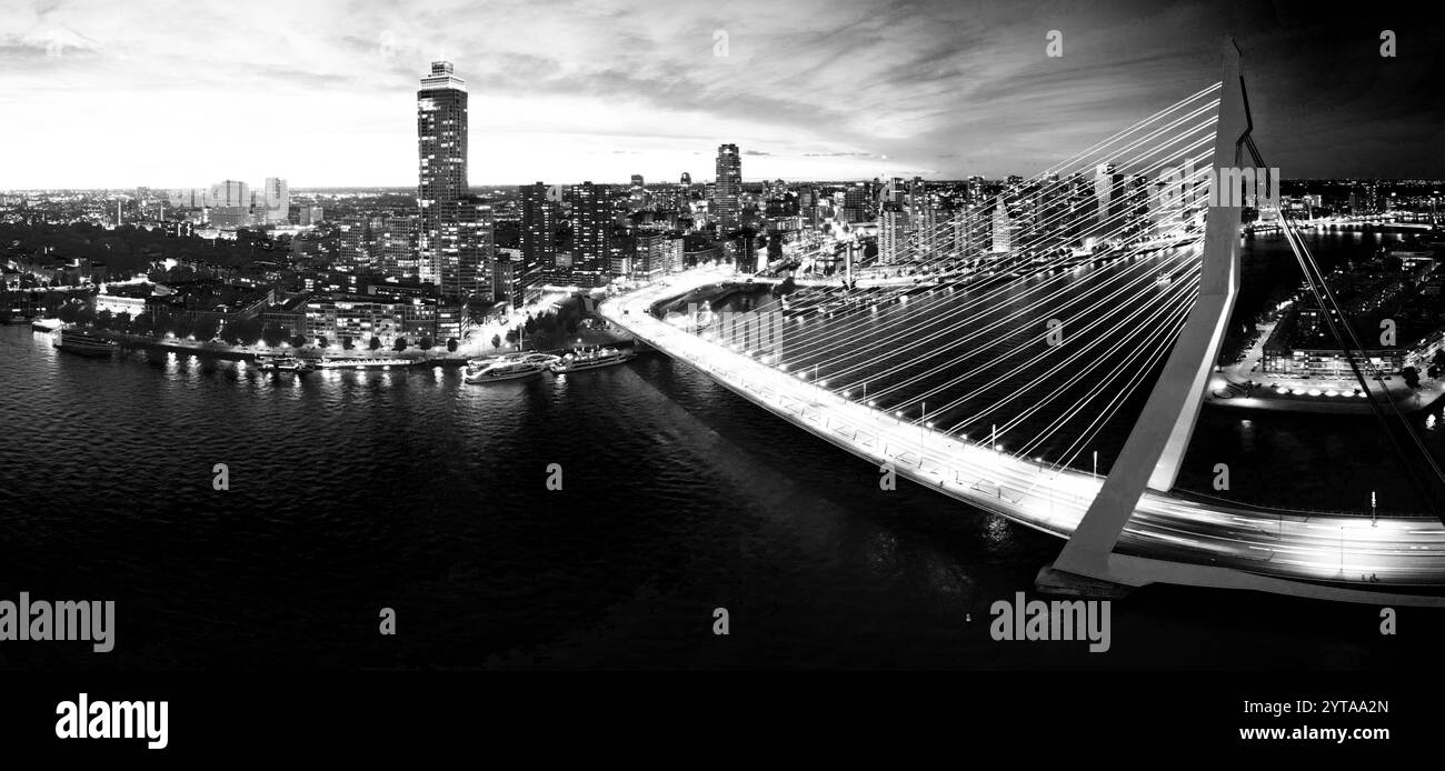 Aerial view of the city of Rotterdam at sunset, The Netherlands Stock ...