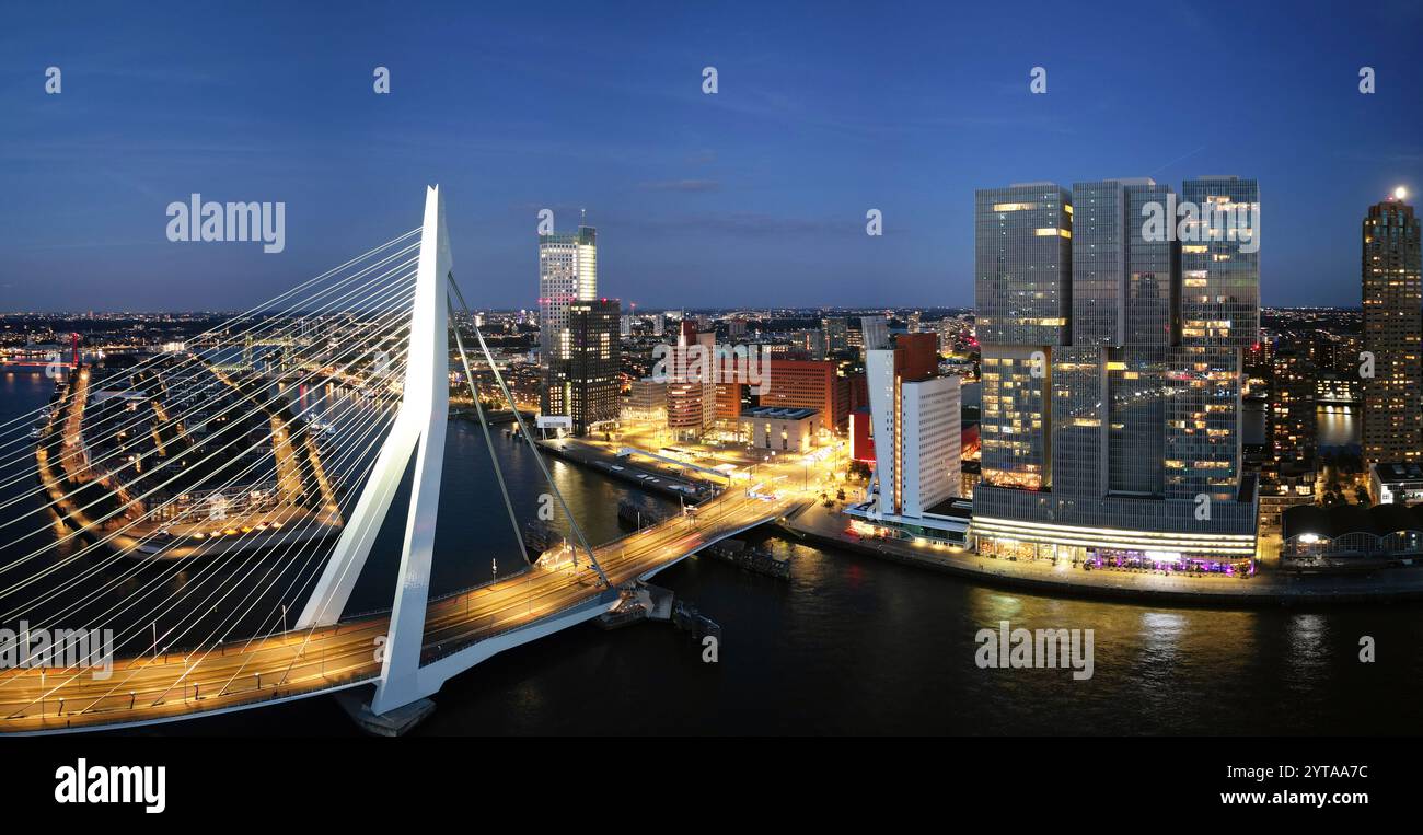 Aerial view of the city of Rotterdam at sunset, The Netherlands Stock ...