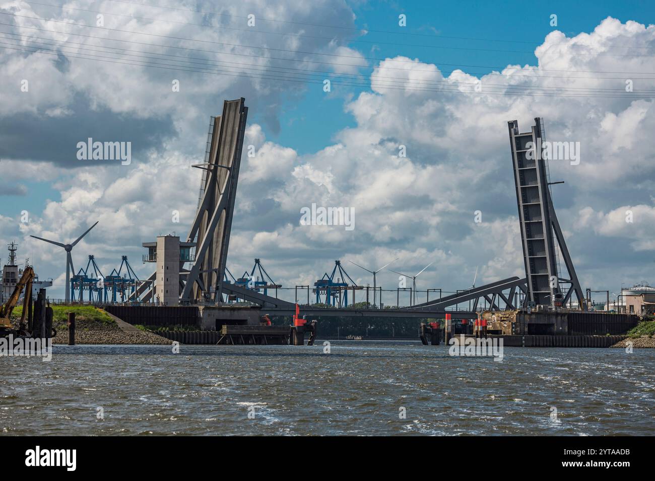New Rethe lift bridge in the Port of Hamburg, Europe's largest bascule ...