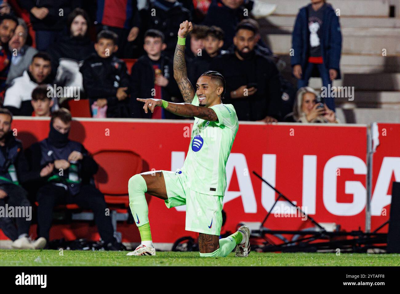 Raphinha seen celebrating after scoring goal during LaLiga EA SPORTS ...