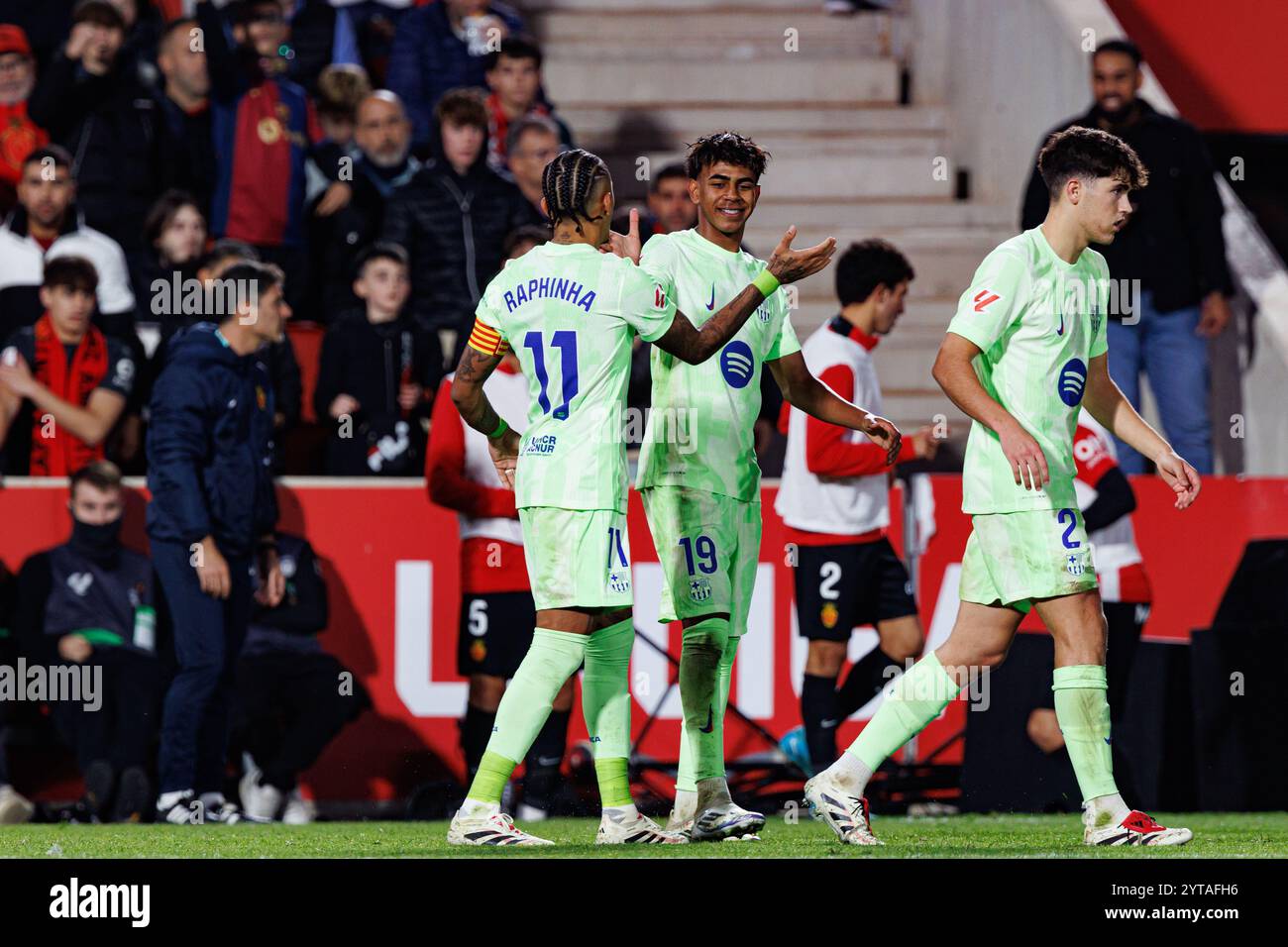 Raphinha, Lamine Yamal seen celebrating after scoring goal during ...