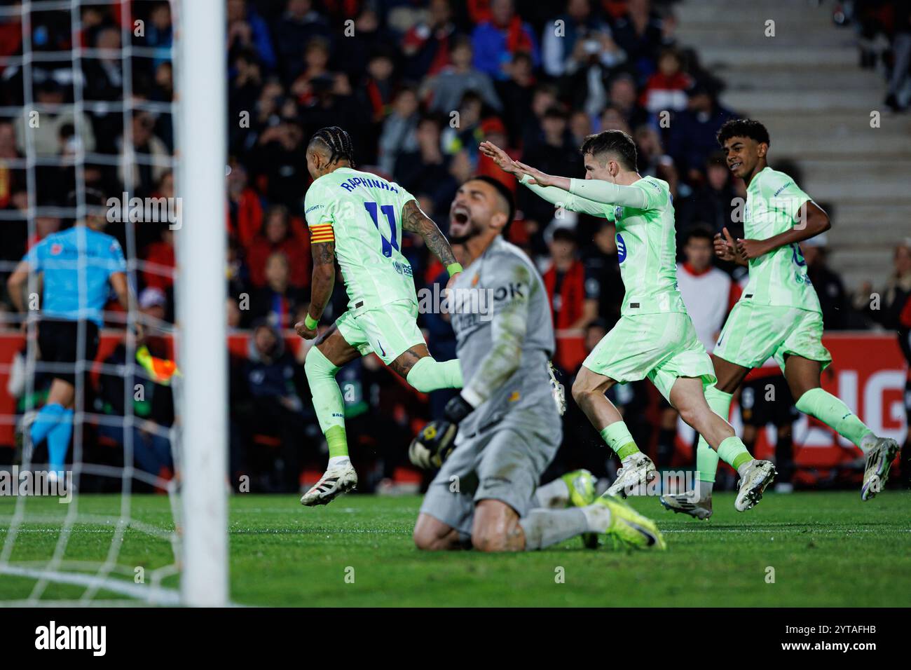 Raphinha seen celebrating after scoring goal during LaLiga EA SPORTS ...