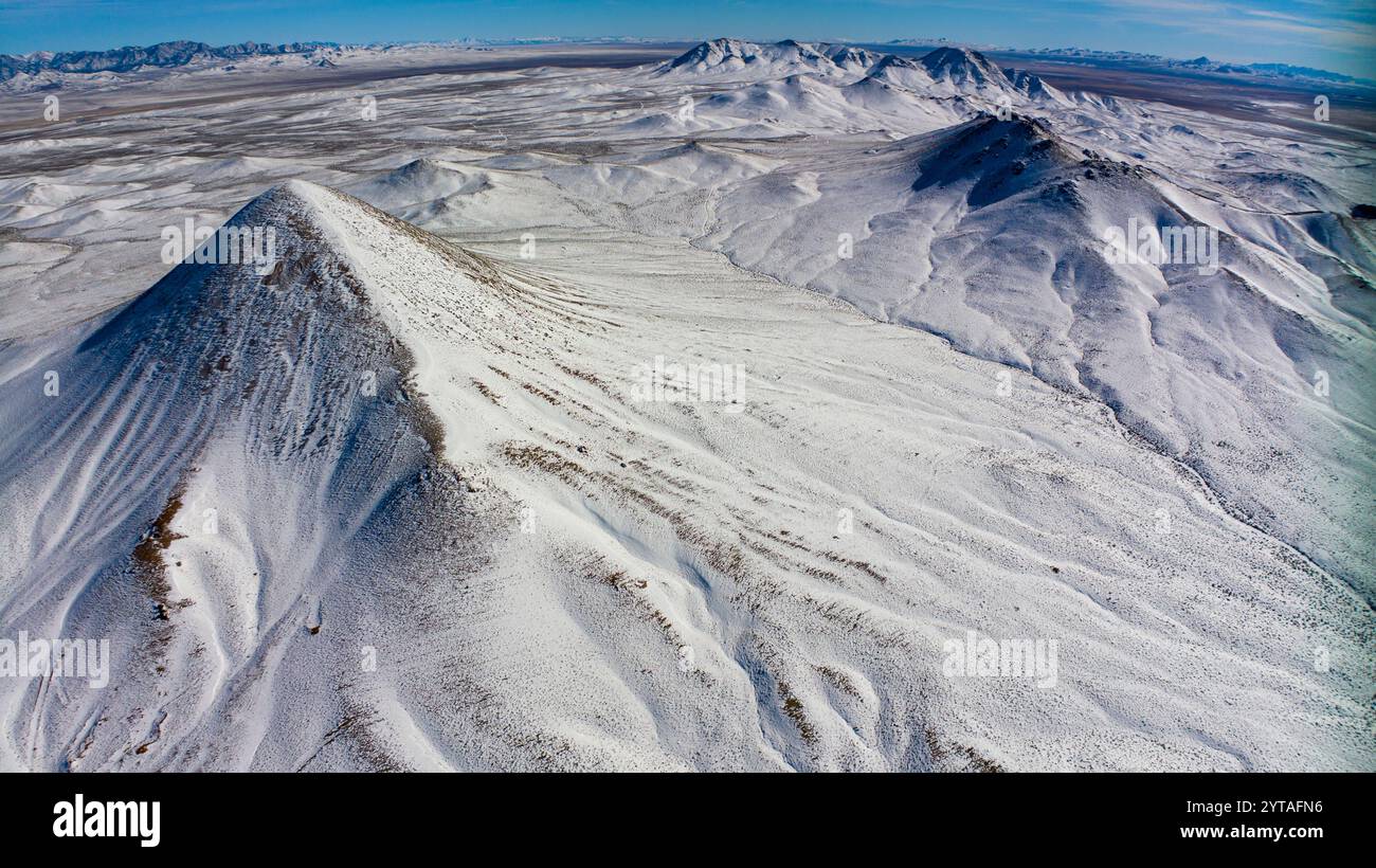 MARCH 2, 2023, TONOPAH, NEVADA, USA - aerial view of snowy mountain ...