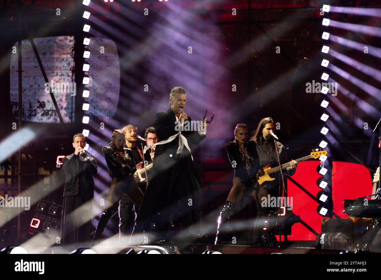 The famous singer Robbie Williams performs during the last episode of ...