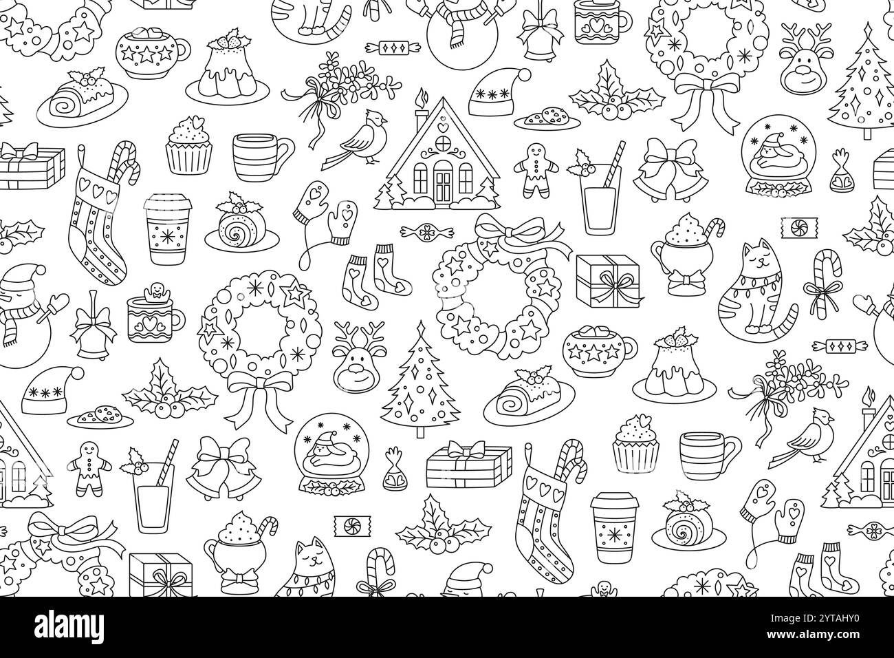 Christmas and happy new year doodle seamless pattern. Holiday repeat ...