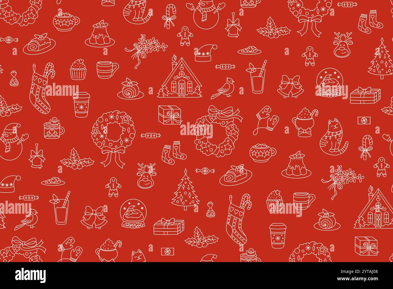 Christmas and happy new year doodle red seamless pattern. Holiday ...
