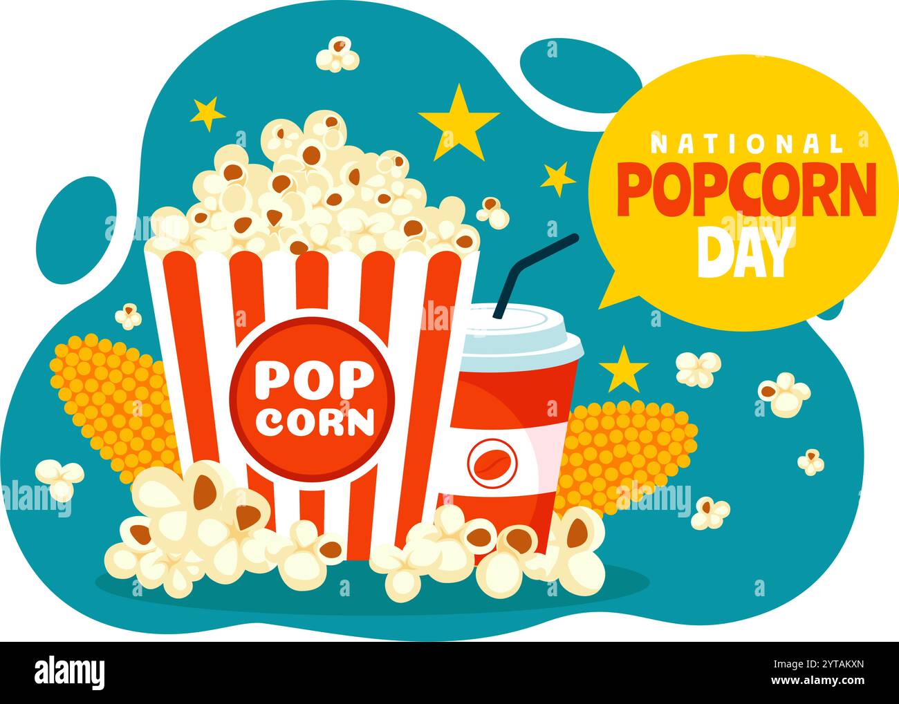 National Popcorn Day Vector Illustration on January 19th Featuring a ...