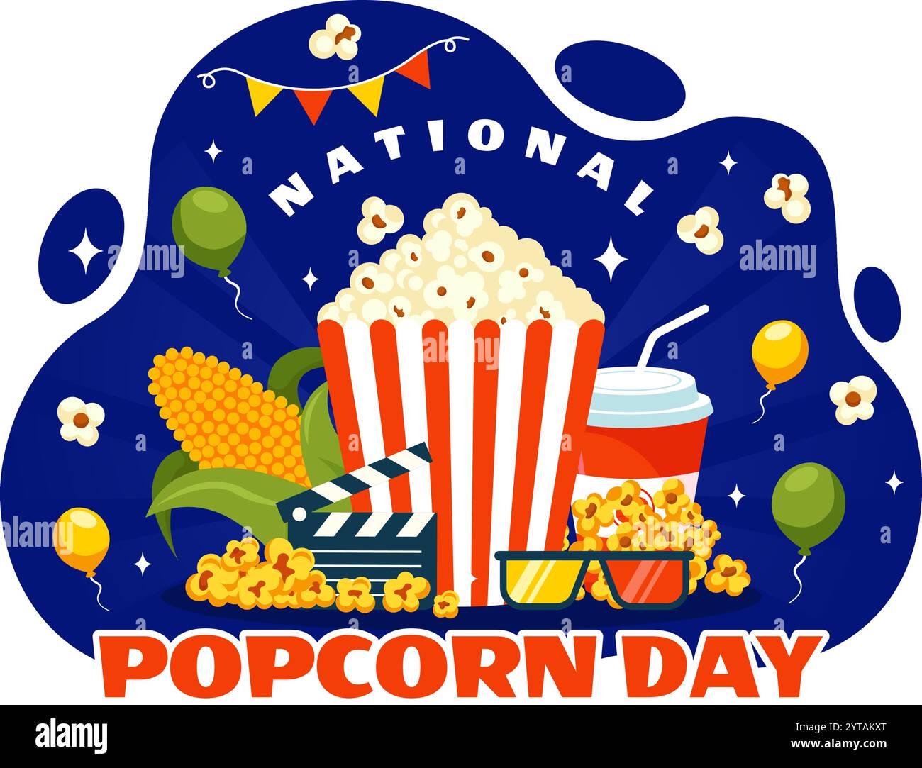 National Popcorn Day Vector Illustration on January 19th Featuring a ...