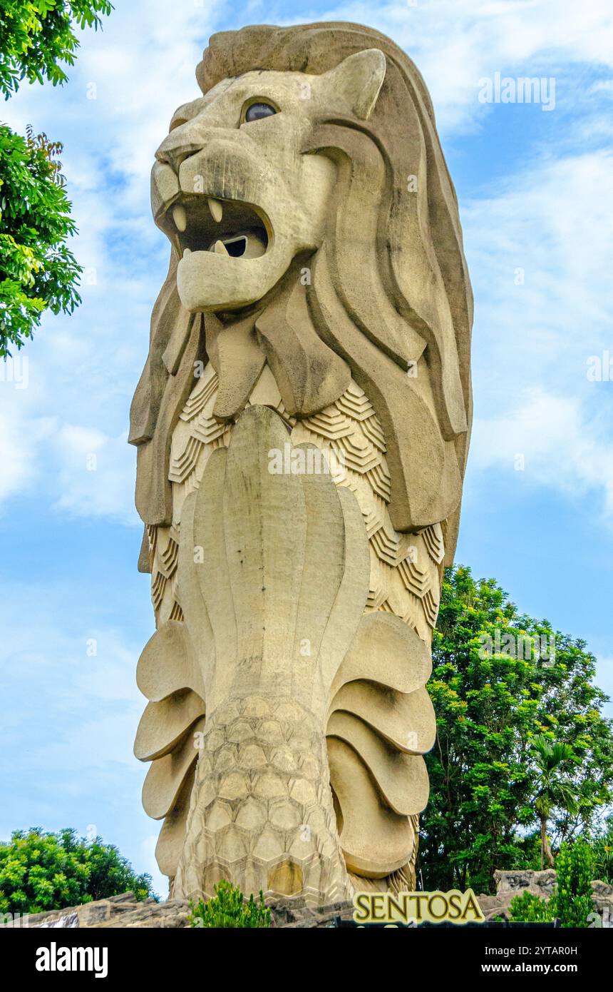 The iconic Merlion statue stands tall on Sentosa Island in Singapore ...