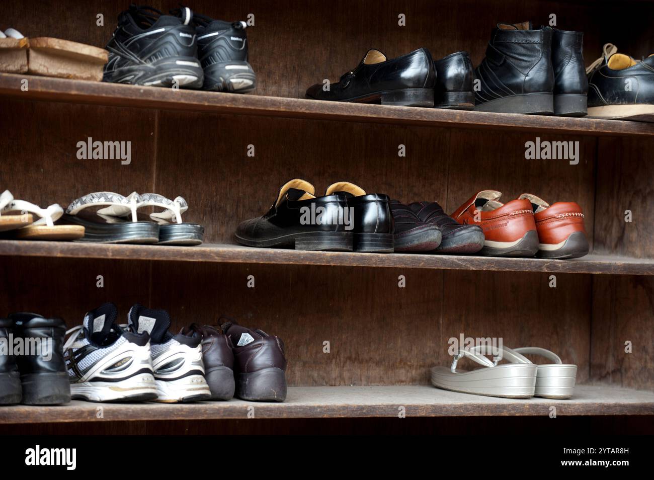 A getabako (shoe cabinet) is a common sight at temples throughout Japan ...