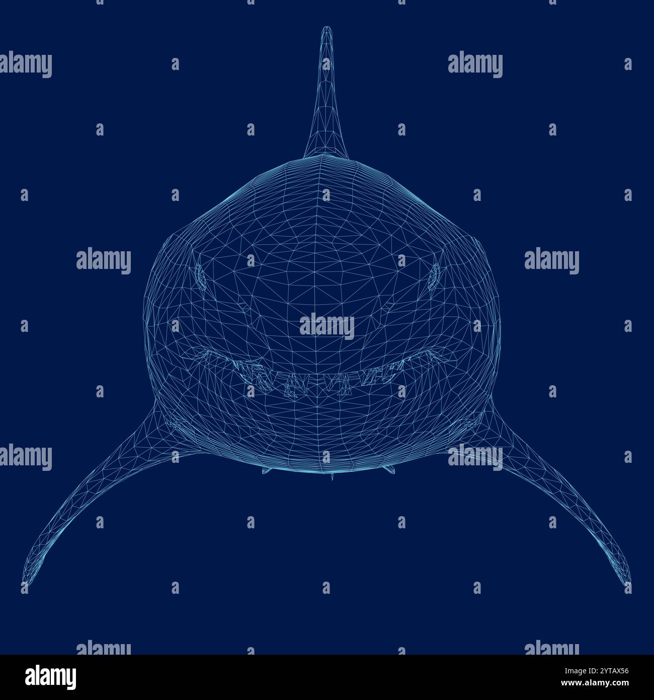 Wireframe Abstract Shark Form Lines And Triangles Point Connecting Network On Blue Background