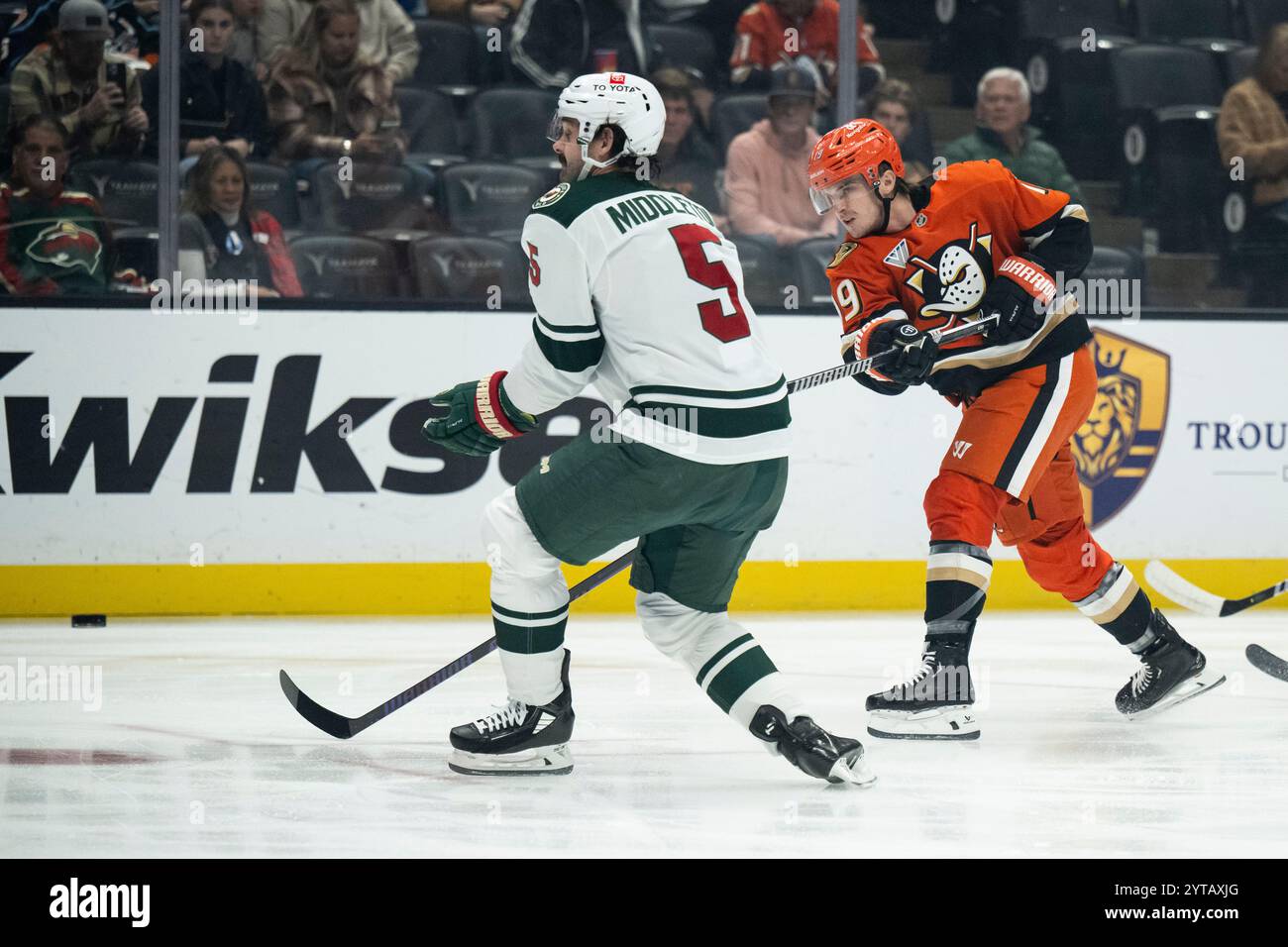 Anaheim Ducks right wing Troy Terry (19) shoots over Minnesota Wild ...
