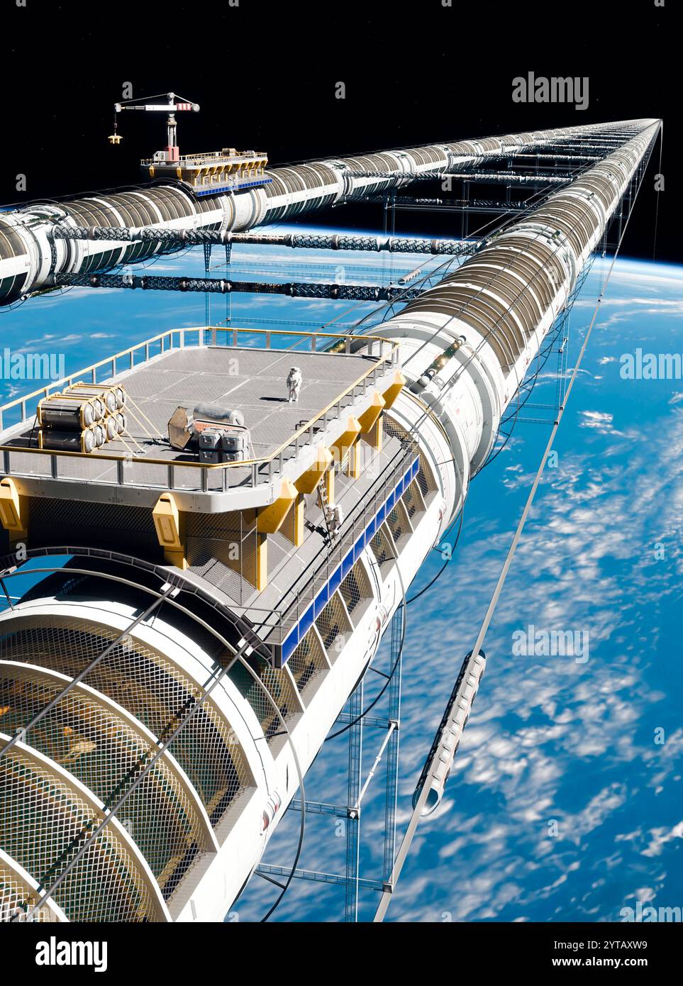 Artwork of an orbital ring around the Earth. This is a structure that ...