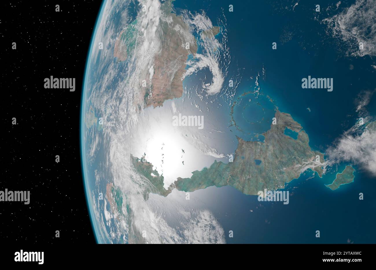 Artwork of the Chicxulub crater, shortly after its formation. This crater was formed 66 million ...