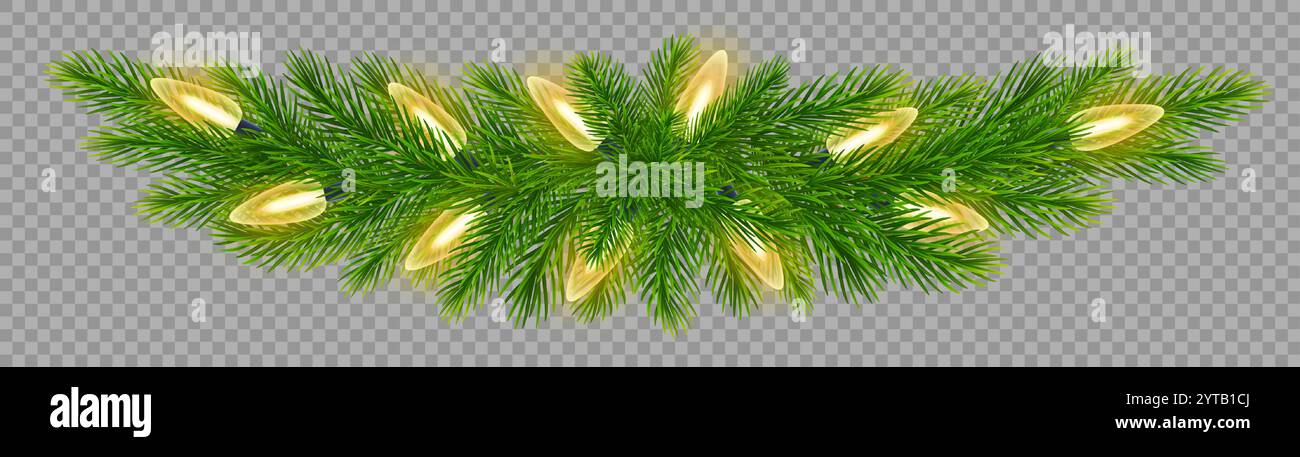 Christmas border featuring realistic fir branches and twinkling lights ...